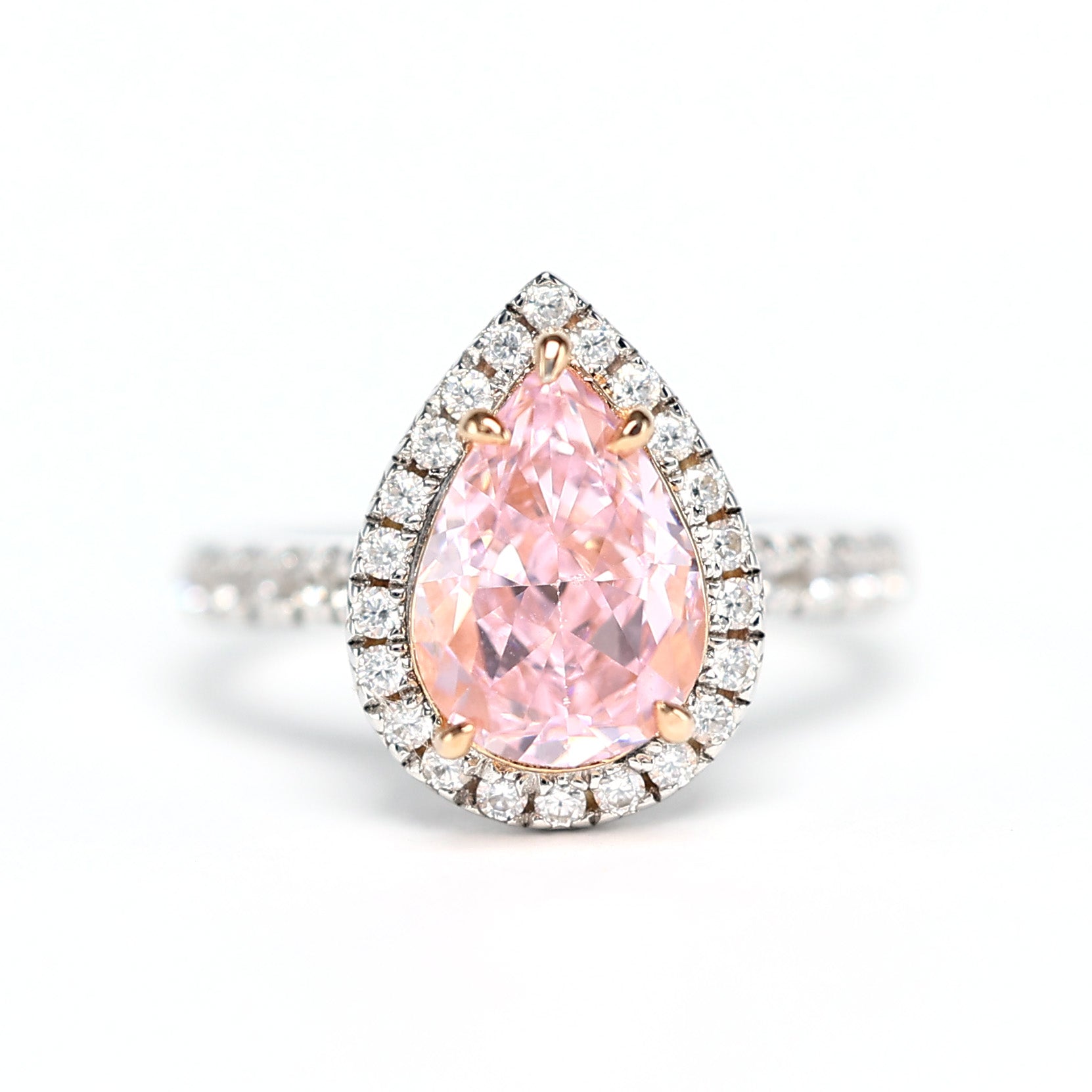 Micro-setting Pink diamond color Lab created stones waterdrop ring, st – ELSEVIER JEWELRY