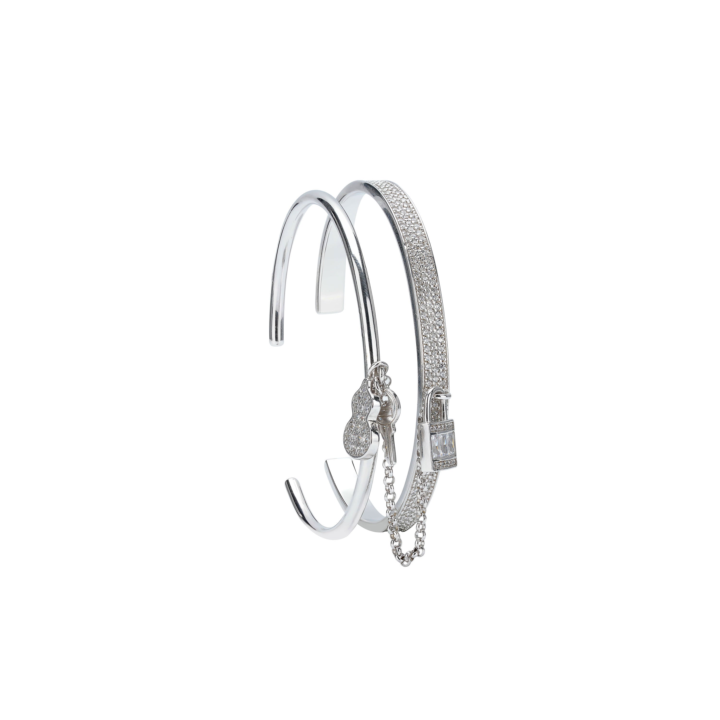 Contemporary Design: White Double-Layered Concentric Lock Bangle ...