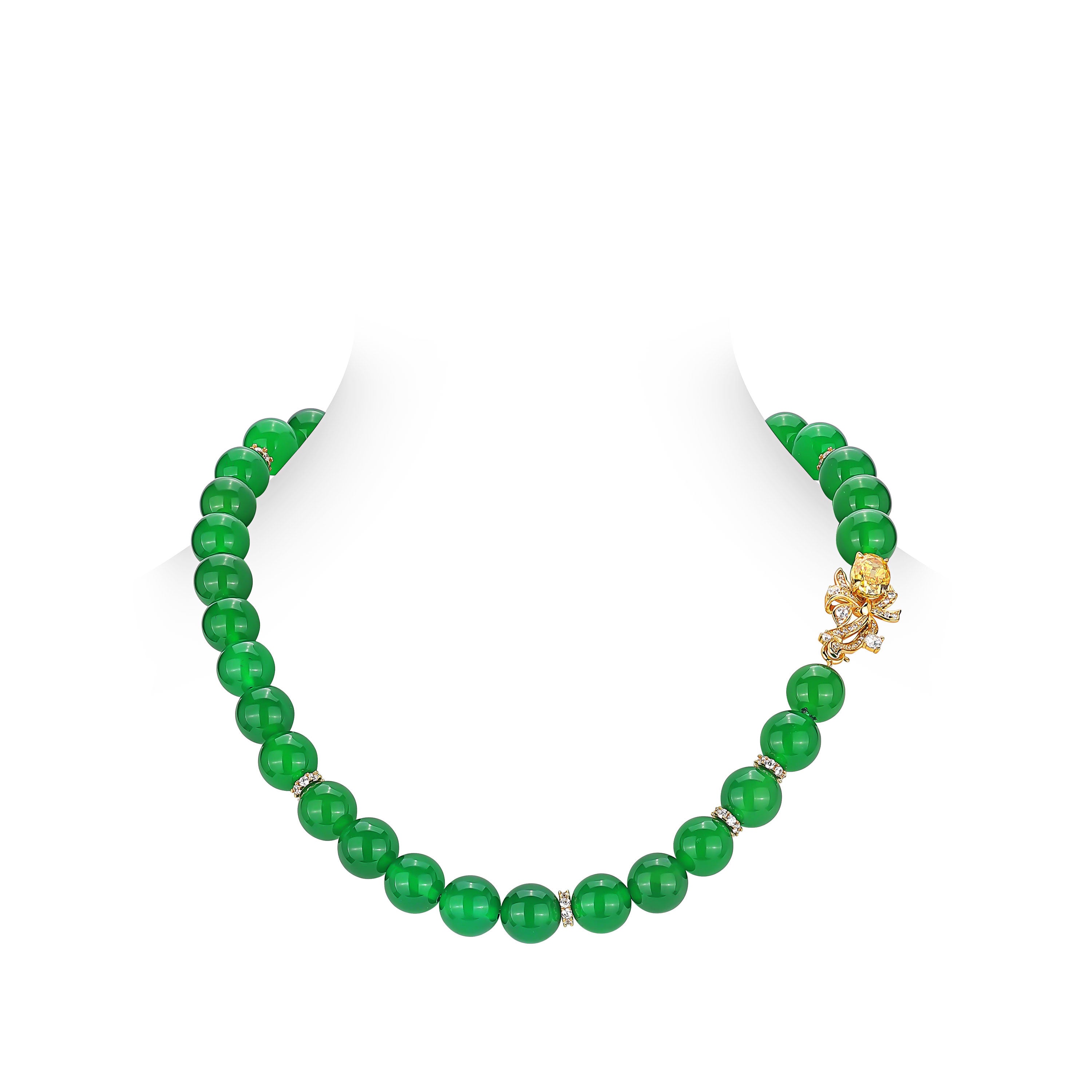 "Treasure beads" Short Gold&Green Beaded detailed retro Short necklace ...