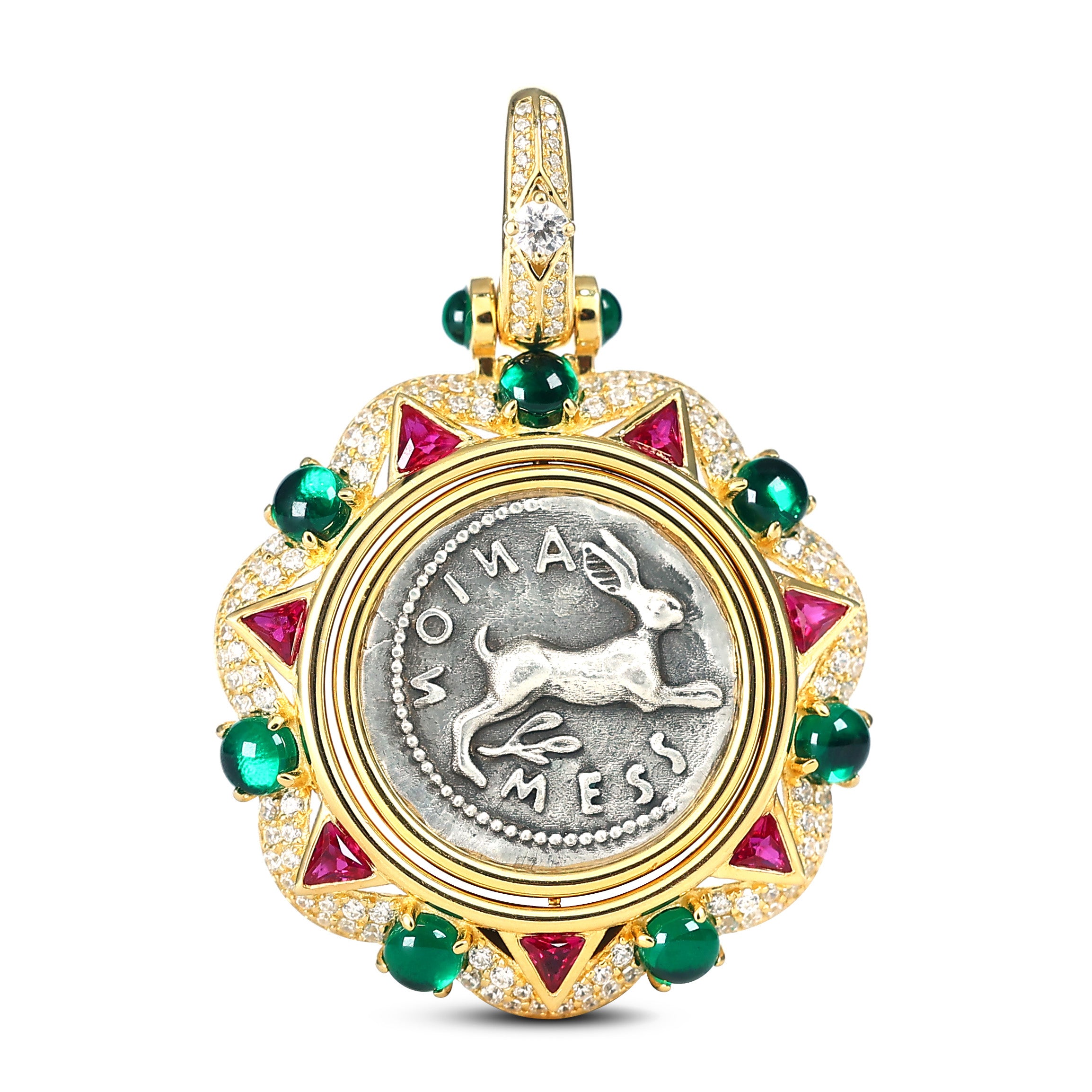 Micro-setting two-sided ancient coin Peter rabbit rotate pendant, ster ...
