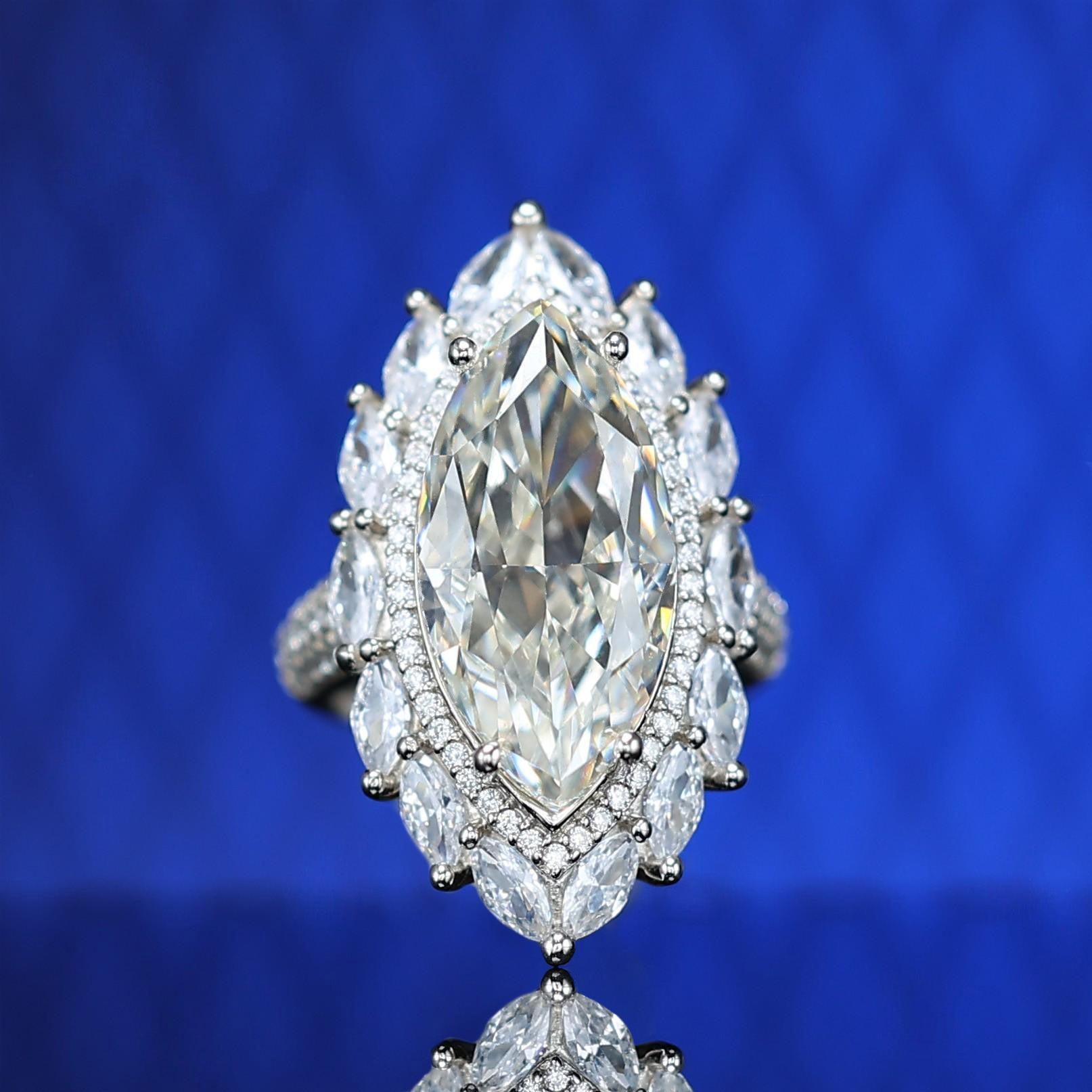 Micro-setting marquise shape Lab created stones fancy ring, sterling s ...