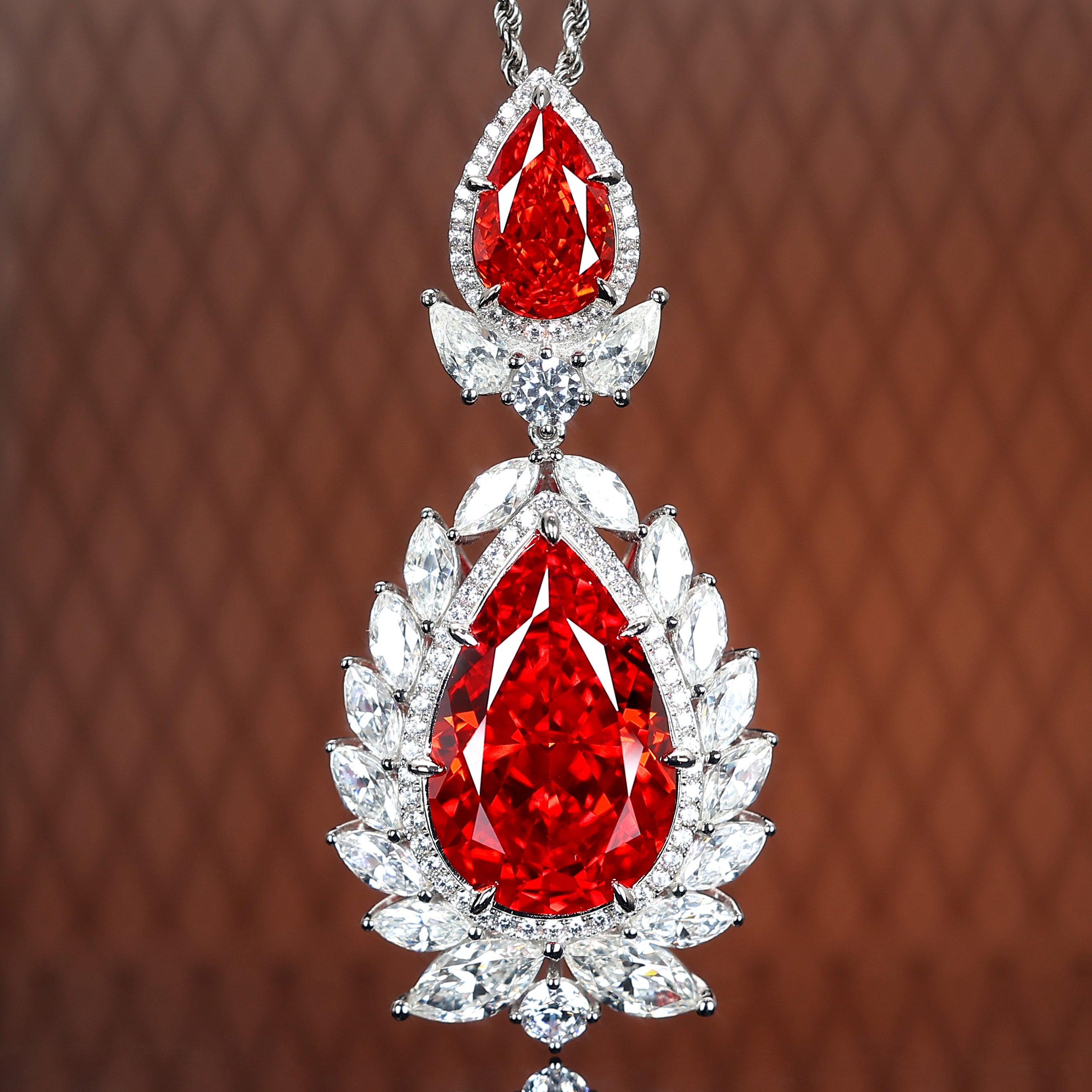 Micro-setting Dark Fanta color double waterdrop fancy necklace, sterli ...