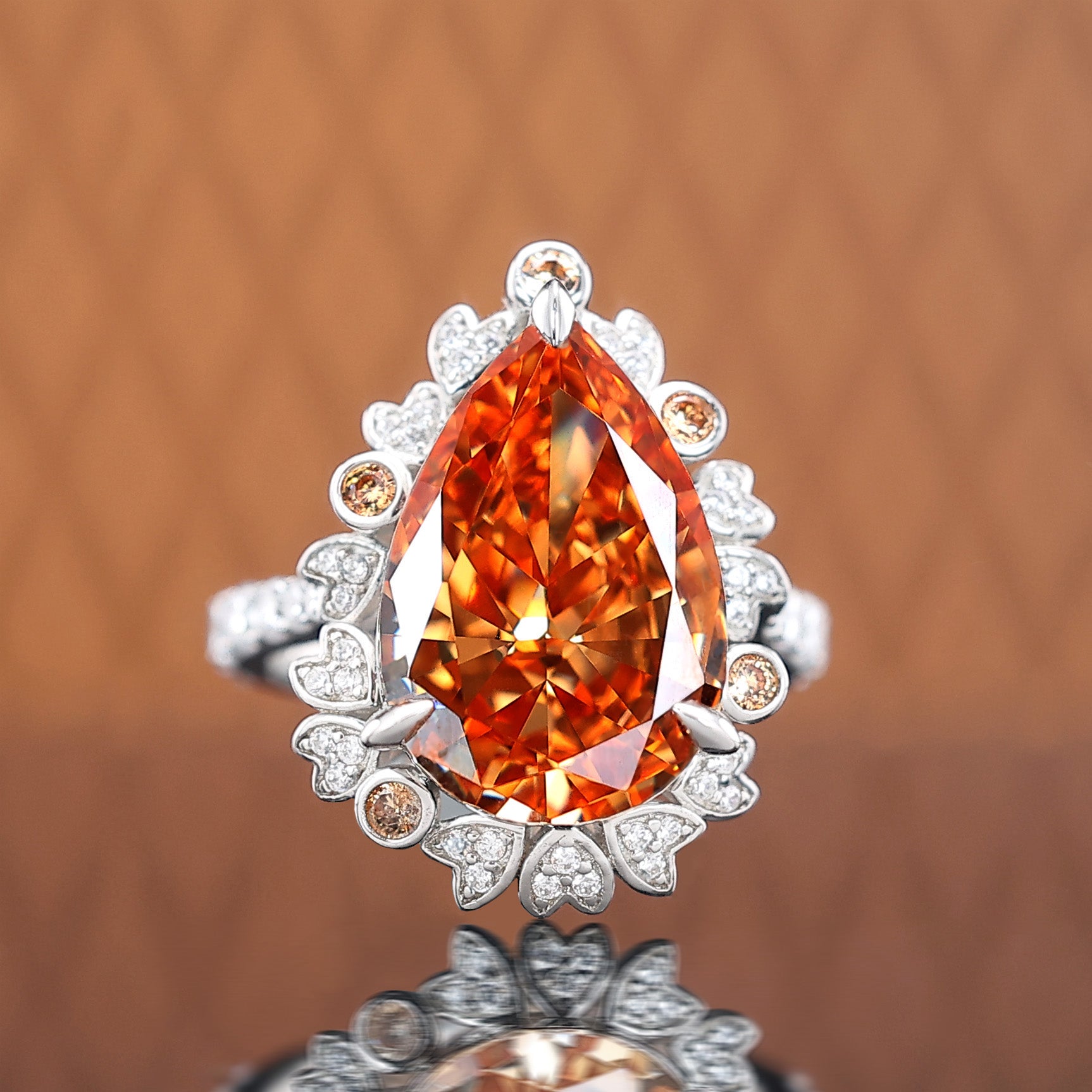 Micro-setting Paparacha color Lab created stones Sun Will Never Set ri ...