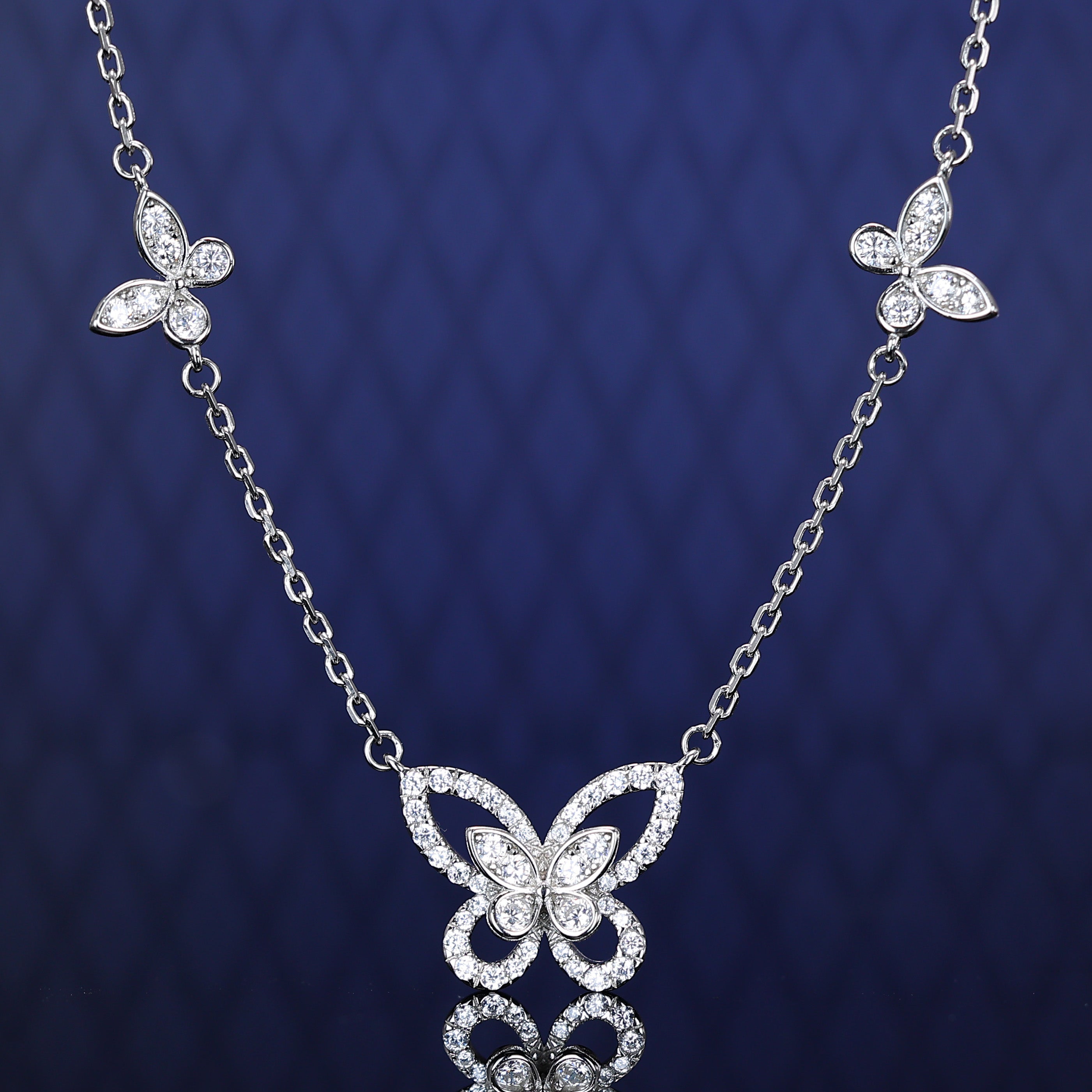 Micro-setting Lab created stones 5 butterflies hollowed-out necklace ...
