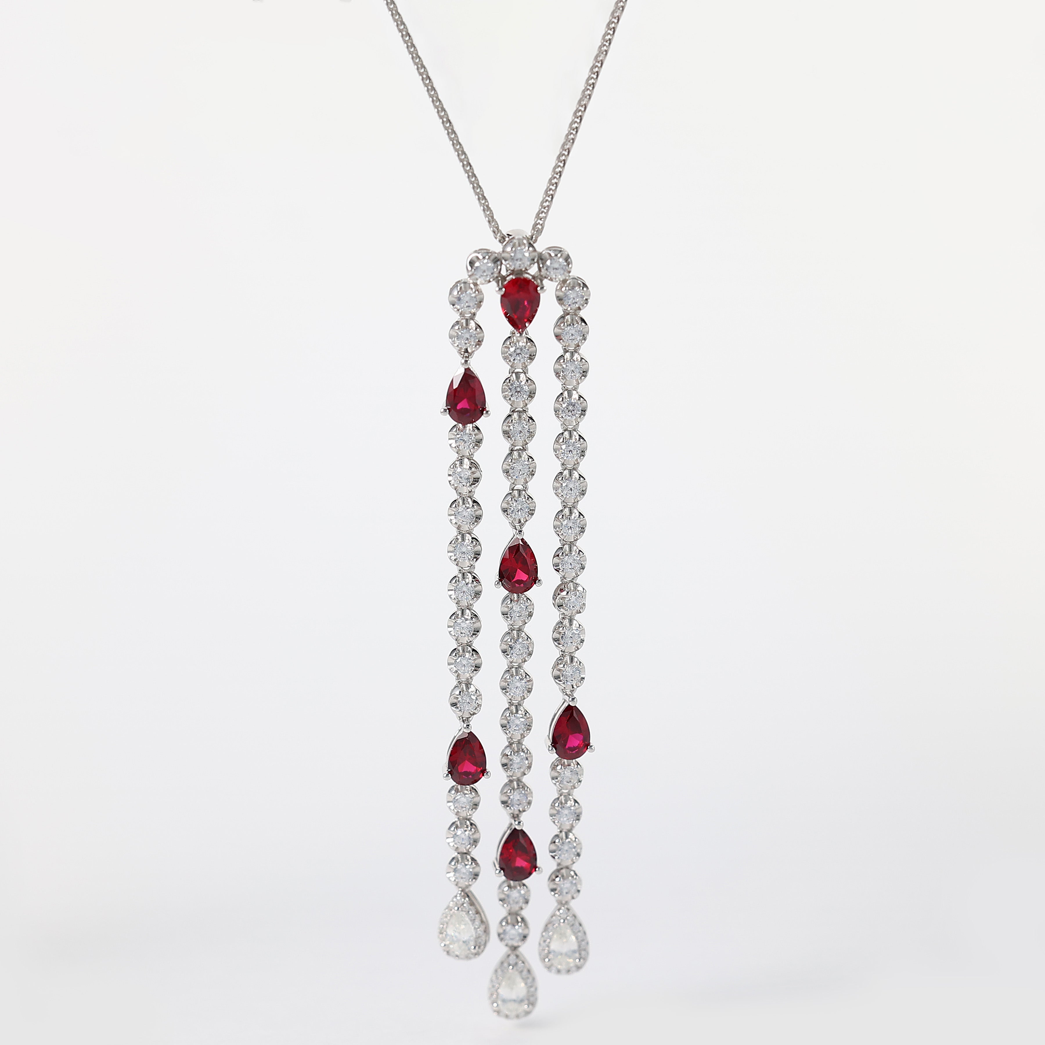 Micro-setting water drop Ruby color bubble chain tassel necklace, ster ...