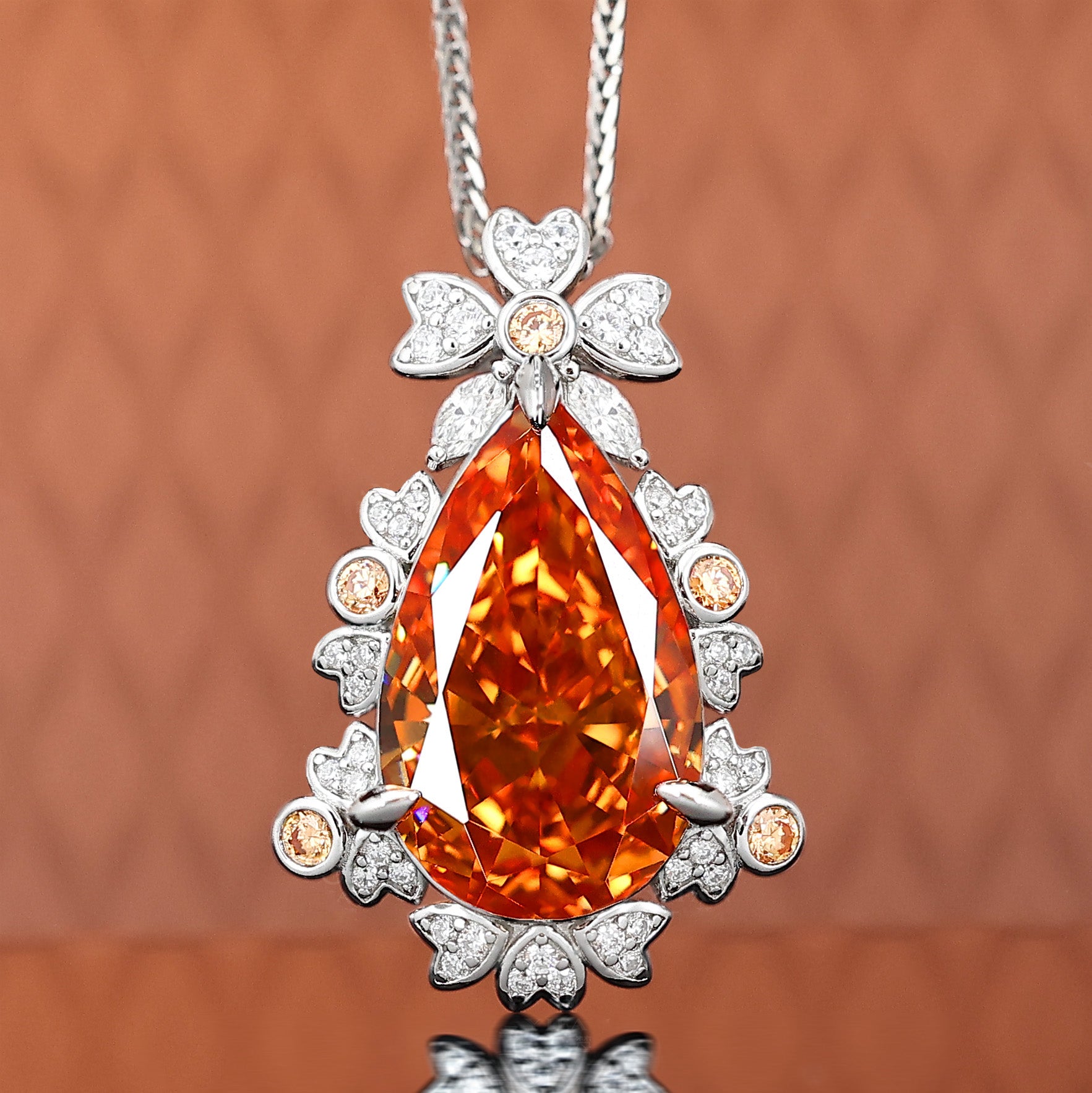 Micro-setting Paparacha color Lab created stones Sun Will Never Set ne ...