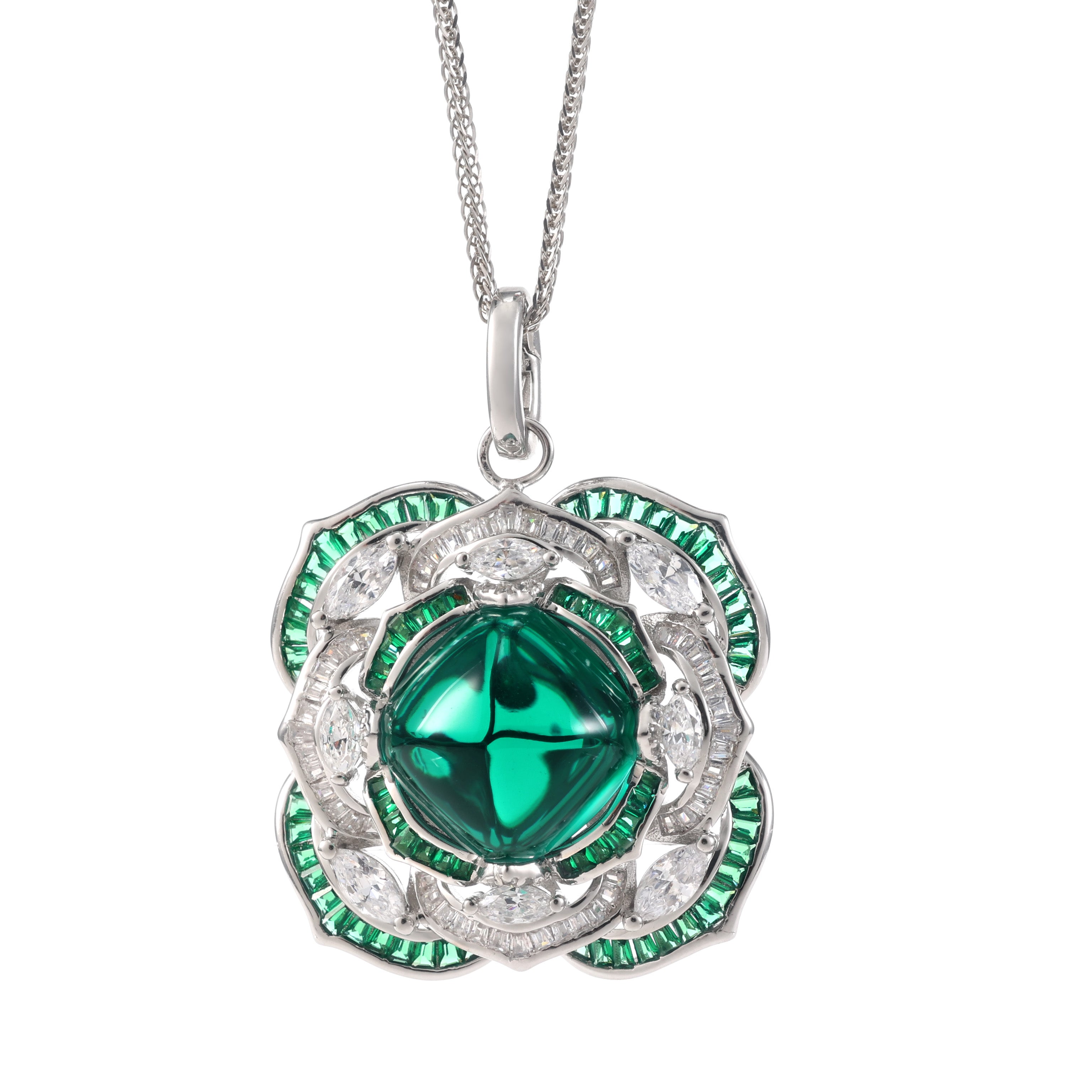 Micro-setting emerald color sugar tower Lab created stones Art deco st ...