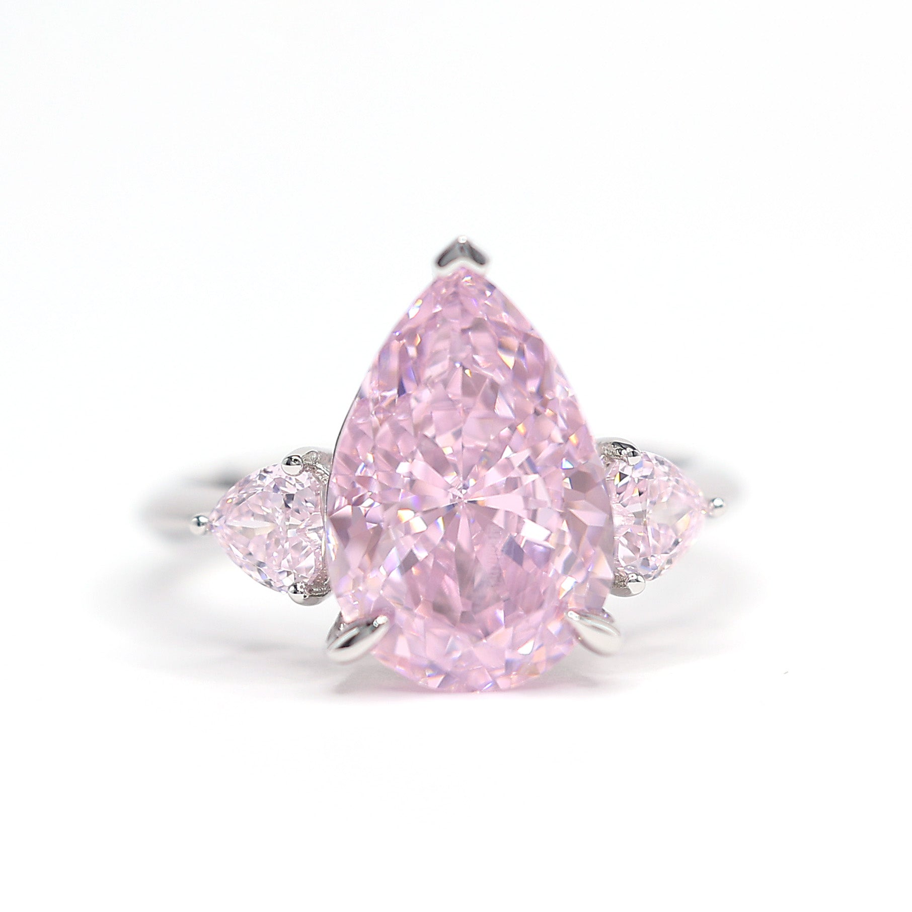 Micro-setting icy-cut Pink diamond color Lab created stones ring, ster ...