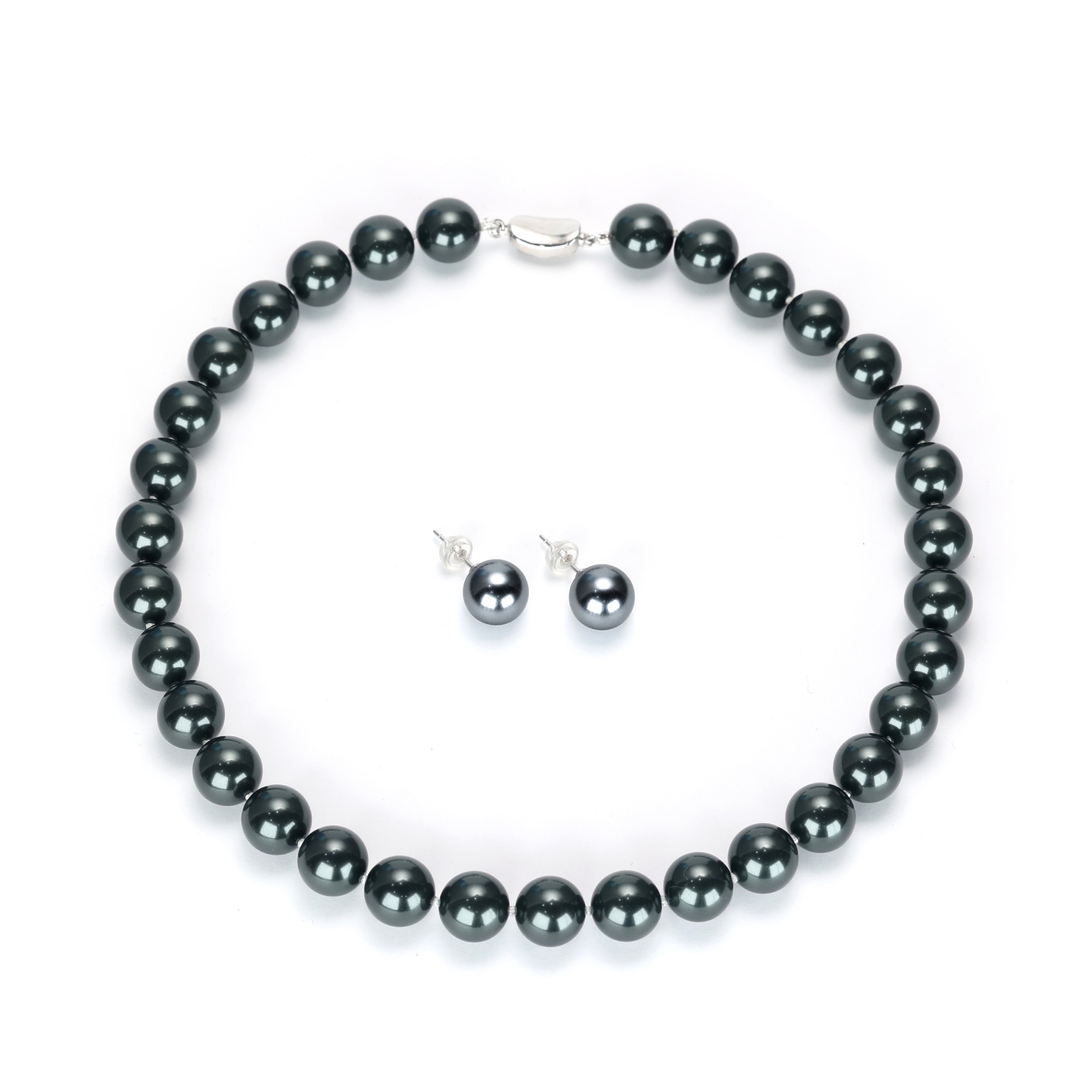 Promotional design Grey Shell pearls Ear studs and necklace set, sterl ...