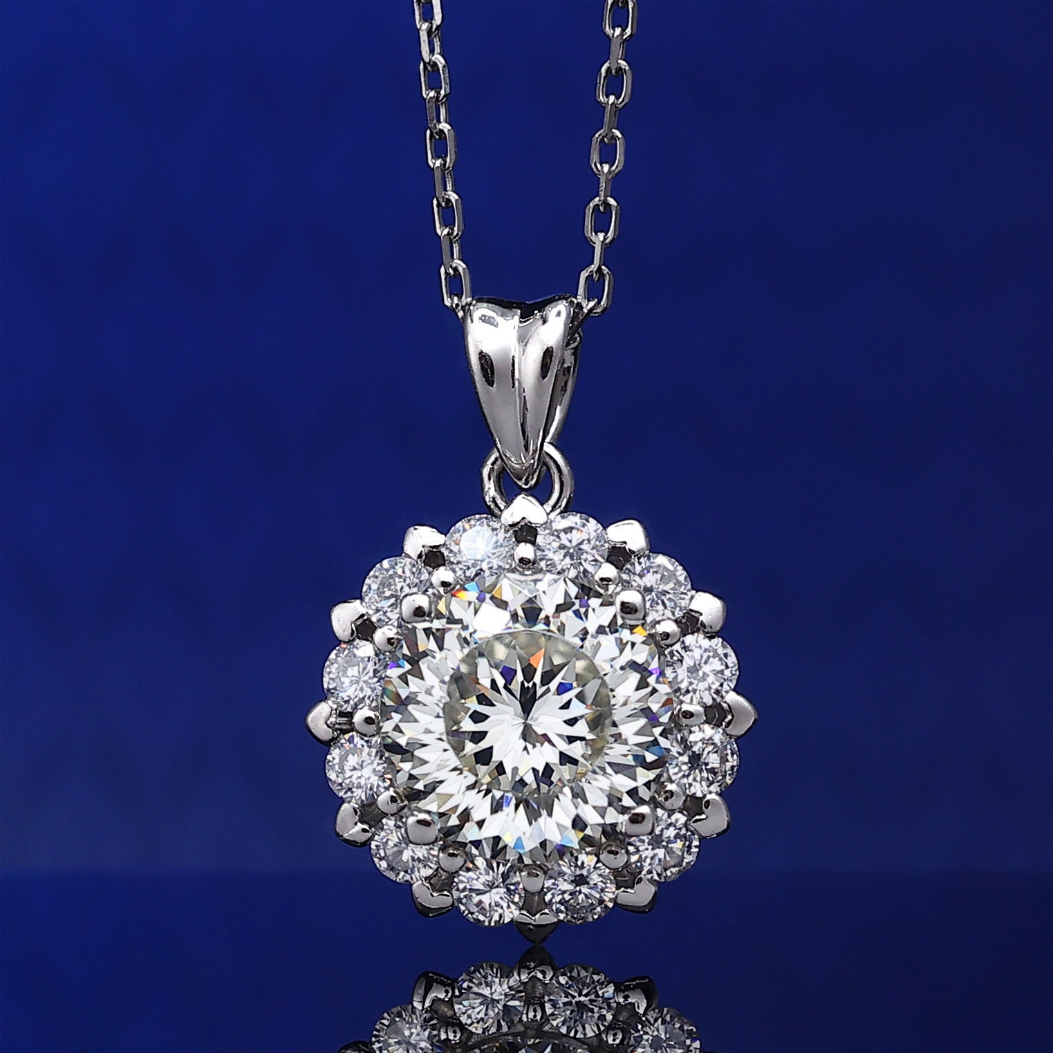 Micro-setting Firework cut Lab created stones necklace, sterling silve ...