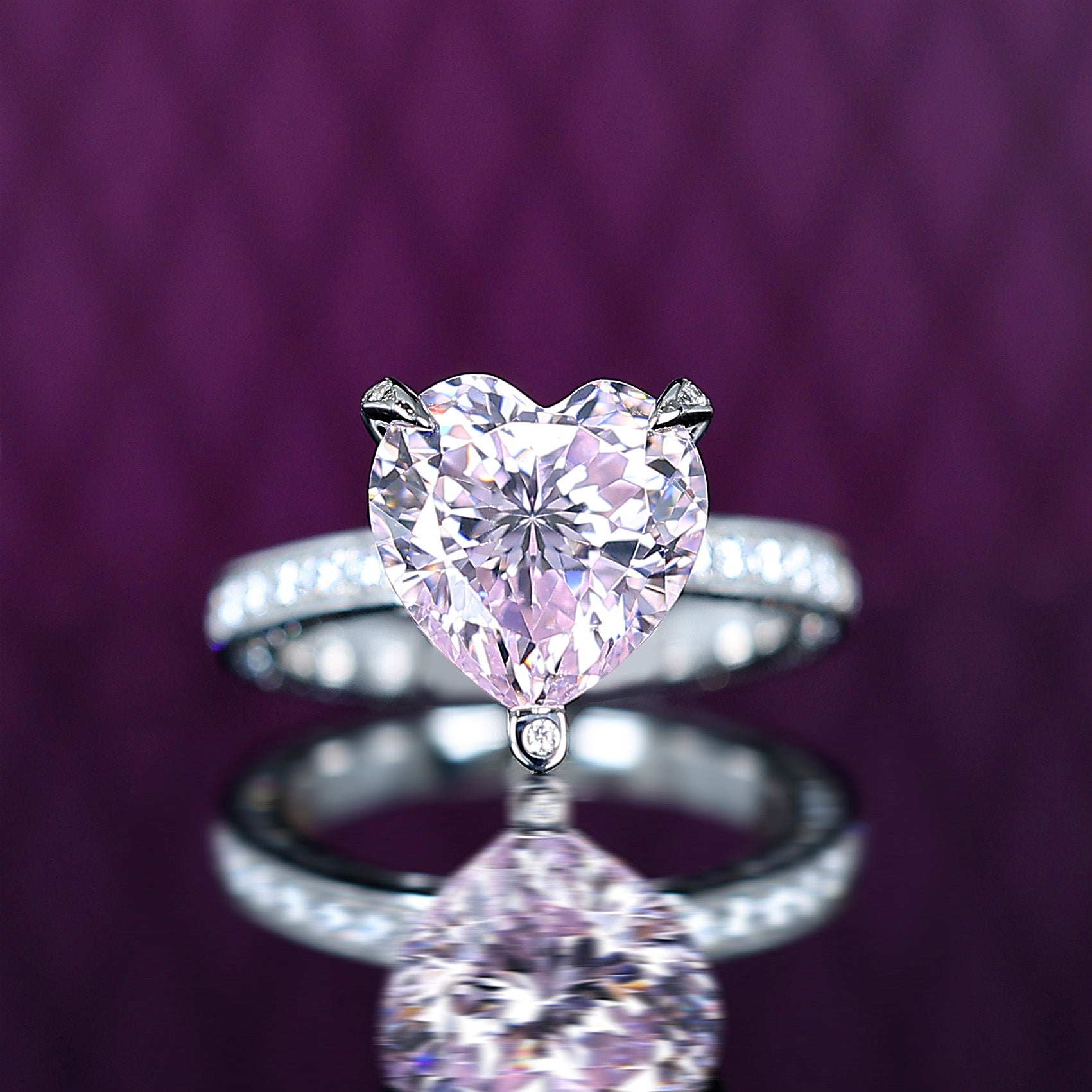 Micro-setting Pink diamond color Lab created stones detailed heart sha ...