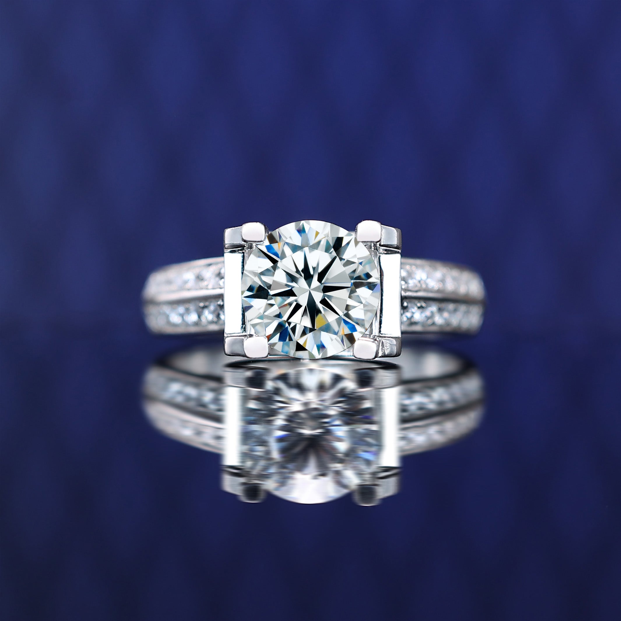 Micro-setting lab created stones OX ring, sterling silver. (2 carat ...