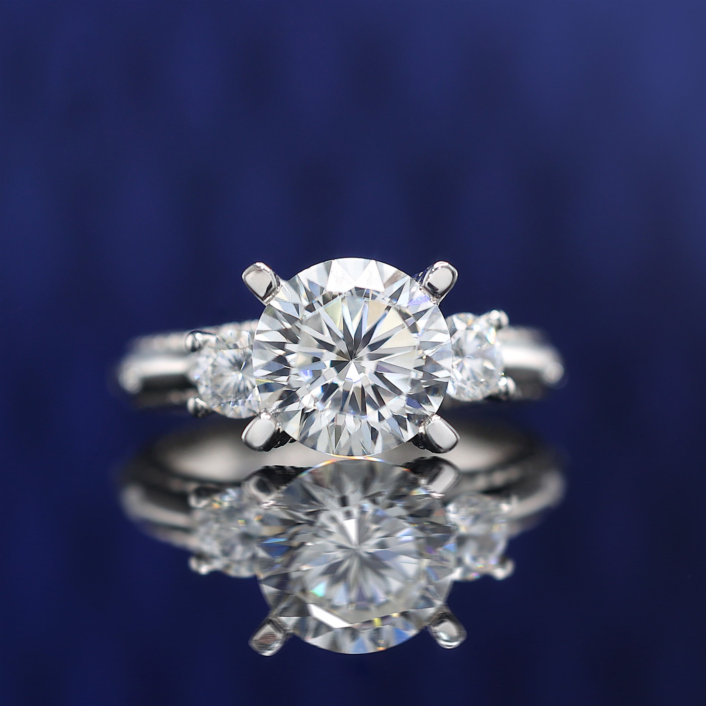 Micro-setting Lab created stones gravity ring, sterling silver .(3 car ...