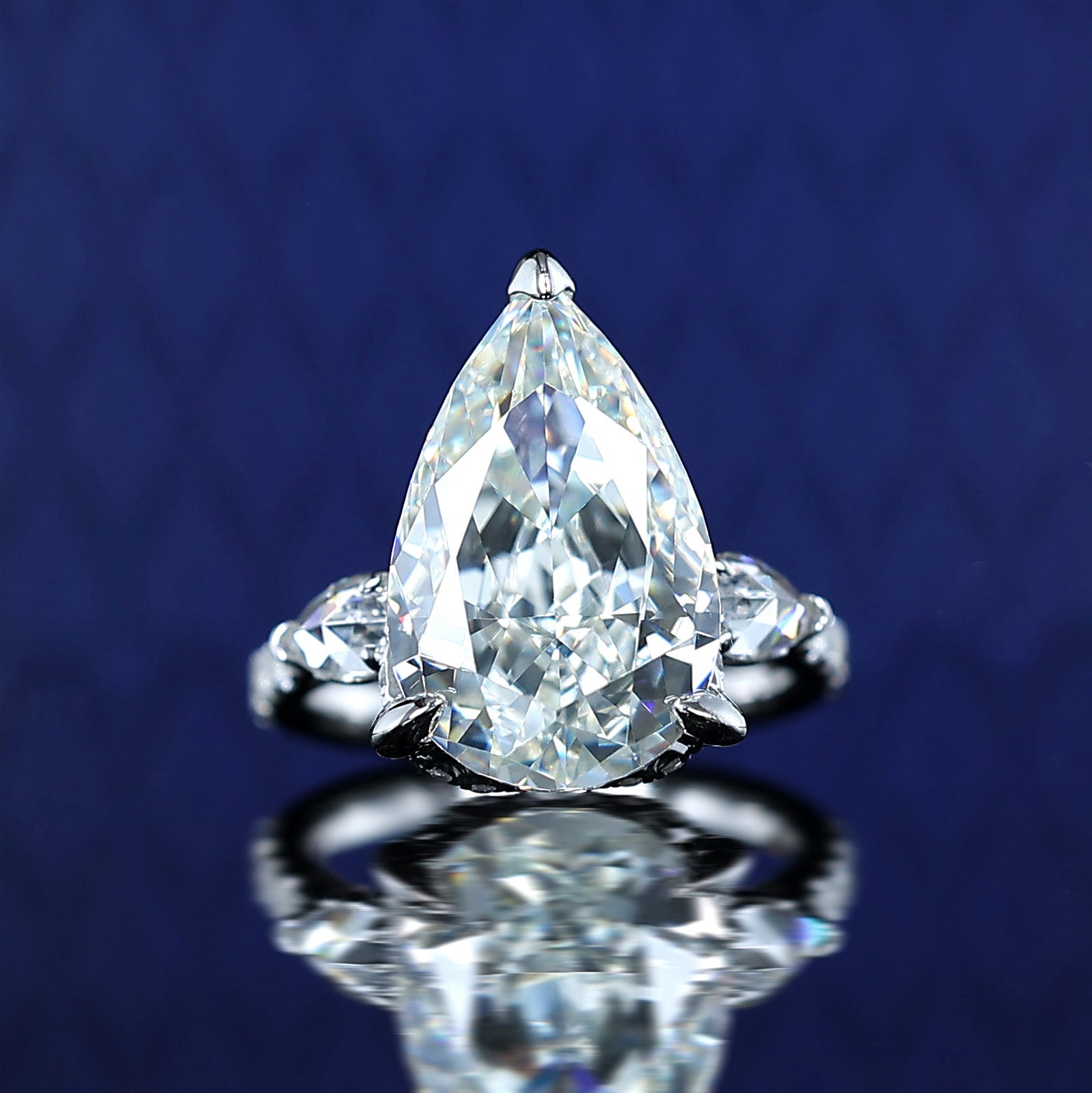 Micro-setting G color lab created stones Fancy Waterdrop ring, sterlin ...