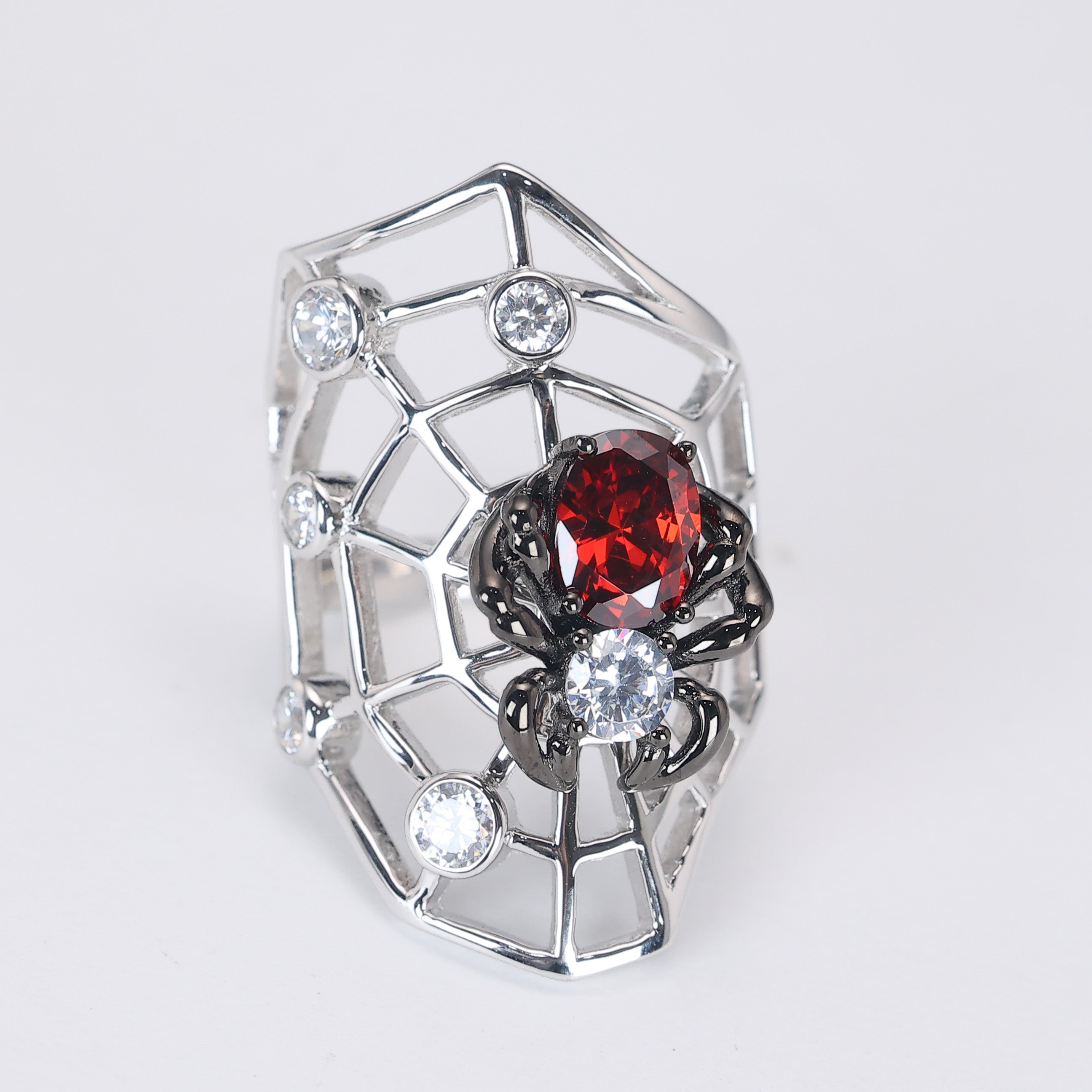 Reservation design Micro-setting Ruby color Spider web ring, sterling ...
