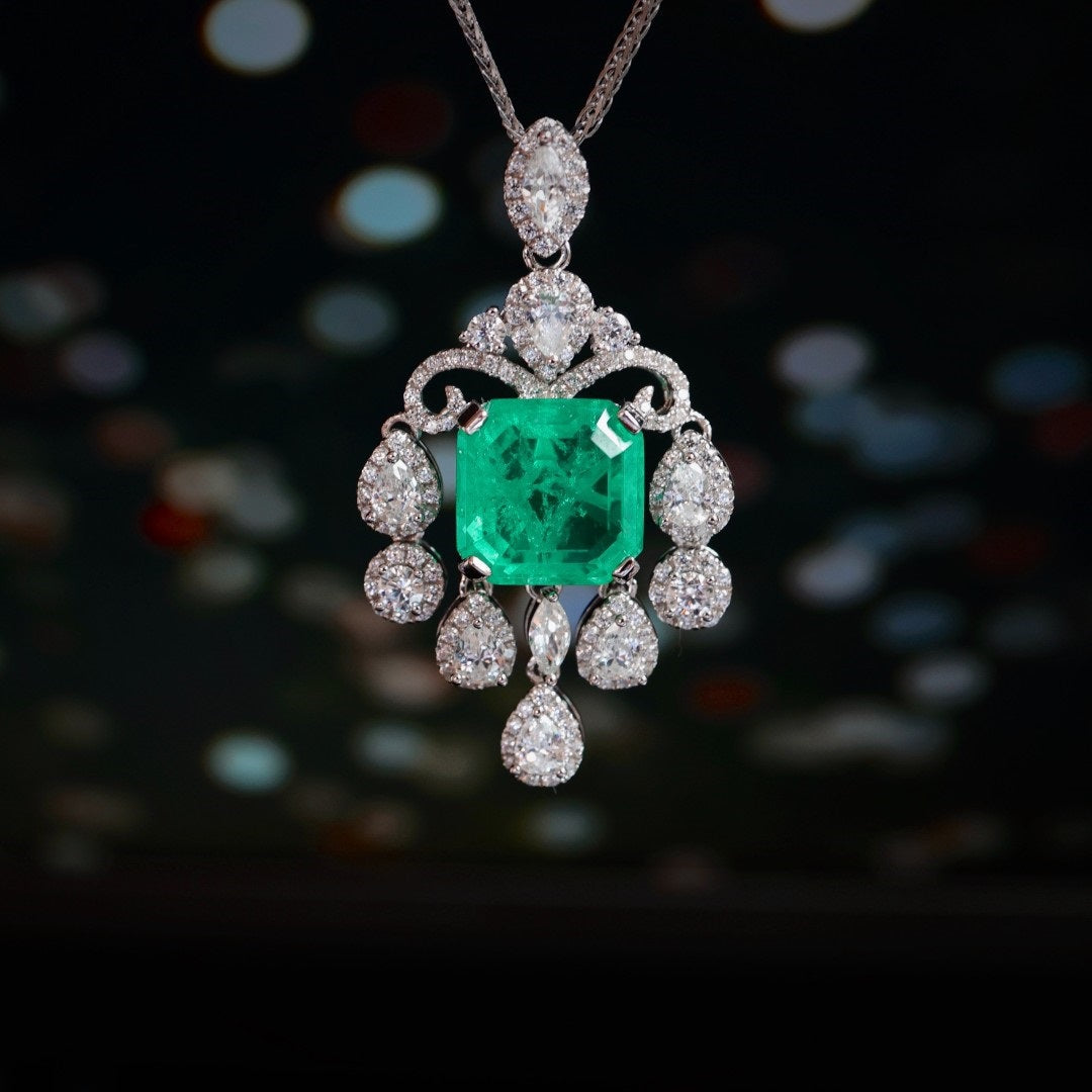 Micro-setting Square teardrop shape emerald color lab created stones P ...